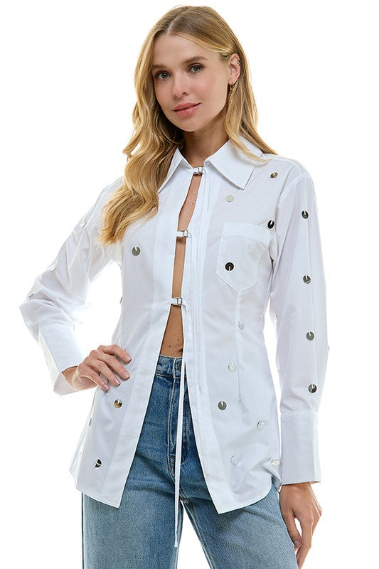 Glamorous Sequin-Embellished Long Sleeve Shirt – v o g l i o