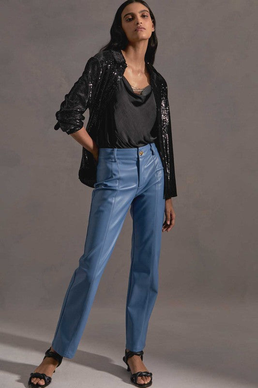 Tranquil Blue PU Material Pant – v o g l i o