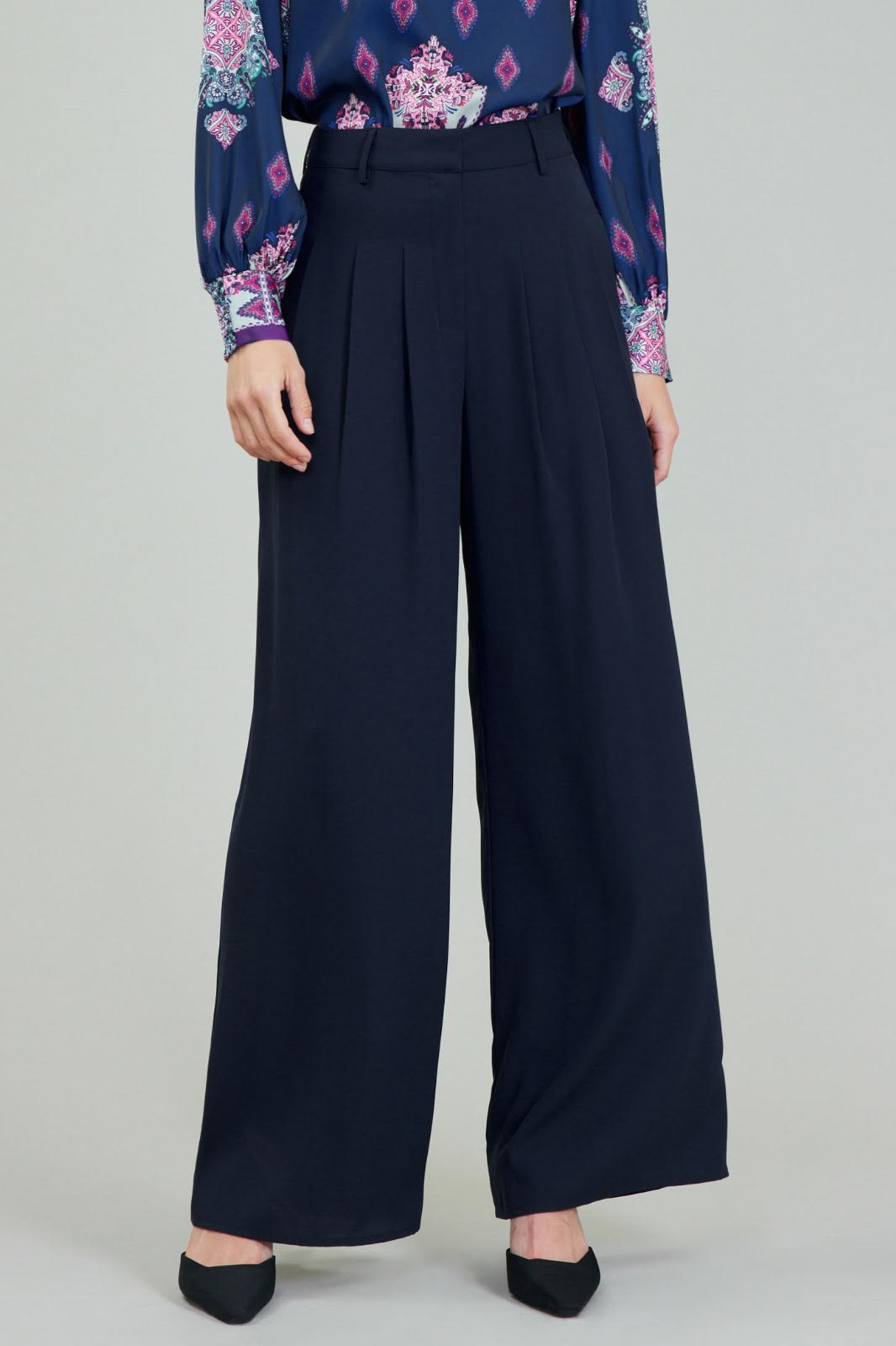 Slate Navy Long Wide-Leg Trouser – v o g l i o