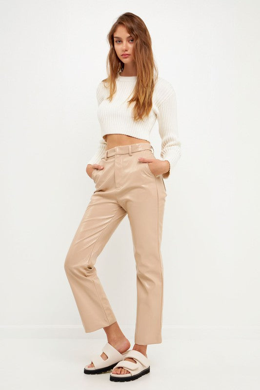 Beige Pu Fabric Pants – v o g l i o
